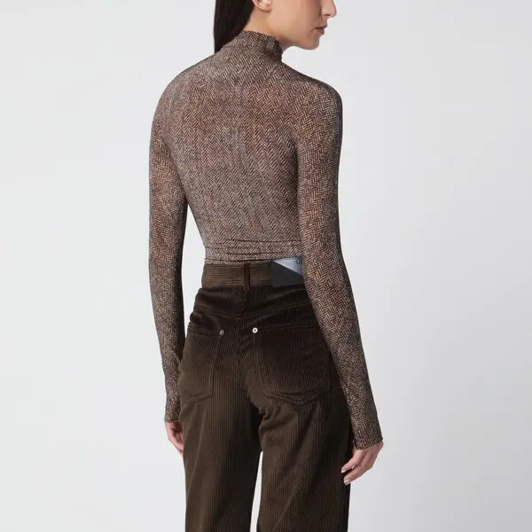 MAISON MARGIELA Brown Turtleneck Bodysuit With Herringbone Pattern