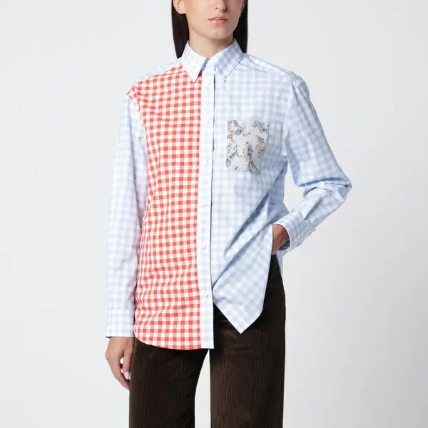 Loewe Light Blue And Orange Patchwork Cotton Shirt - Multicolor