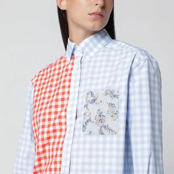 Loewe Light Blue And Orange Patchwork Cotton Shirt