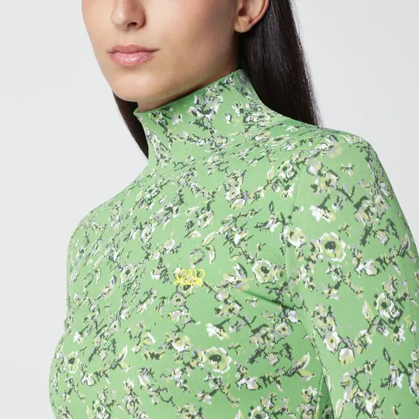 Loewe Green High-neck Top With Floral Jacquard Pattern