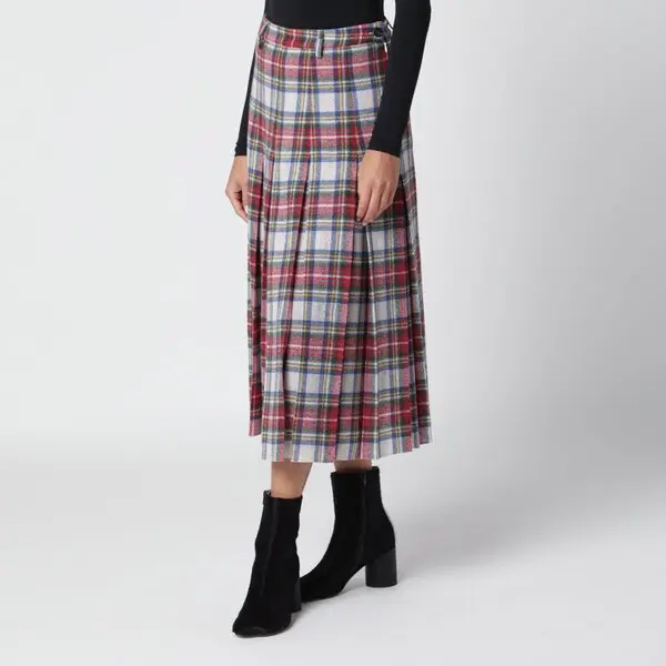 MAISON MARGIELA Long Pleated Wool-blend Skirt With Check Pattern