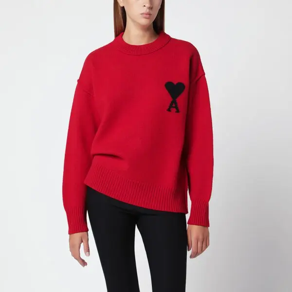 AMI Paris Ruby De Coeur Virgin Wool Sweater - Red