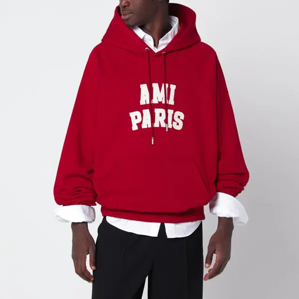 AMI Paris Cotton Hooded Sweatshirt - Red
