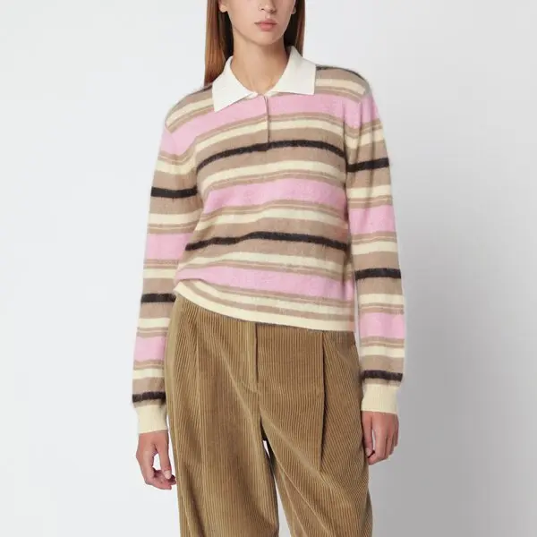 Guest In Residence Pink/beige Grizzly Cropped Rugby Polo Shirt - Multicolor