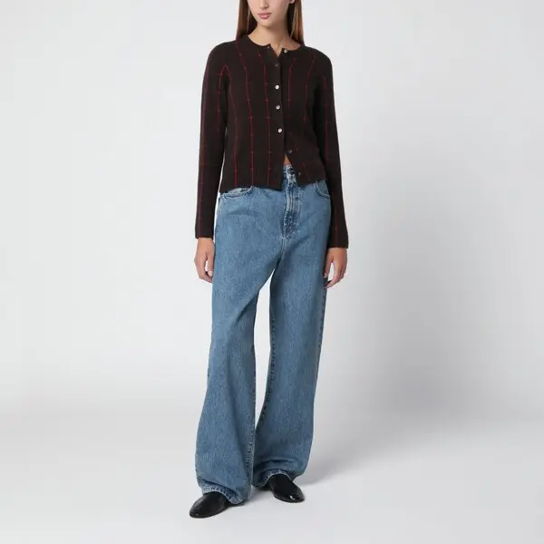 Guest In Residence Jane Checker Dark Brown/red Cardigan