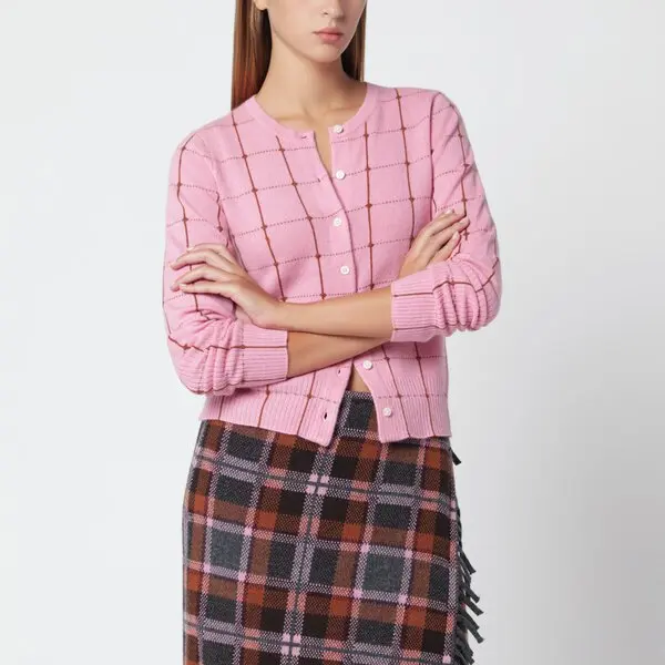 Guest In Residence Jane Checker Light Brown/pink Cardigan - Multicolor