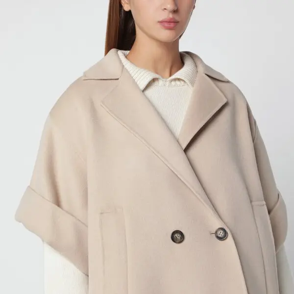 Max Mara Short Wool Drap Coat In Sand - Beige