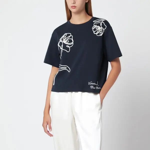 Max Mara Boxy Cotton T-shirt With Print - Blue