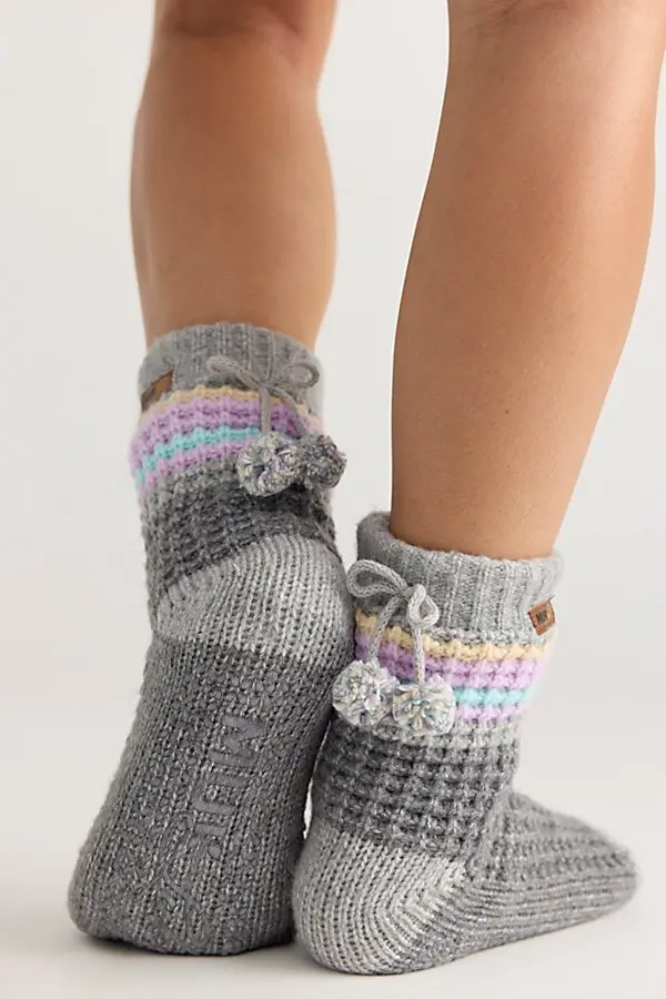 MUK LUKS Waffle Short Cottage Socks At - Grey
