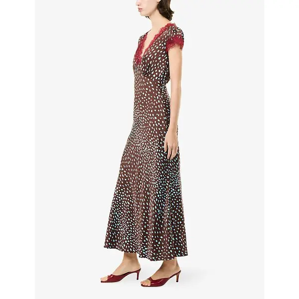 NEVER FULLY DRESSED Olivia Printed Satin Midi Dress