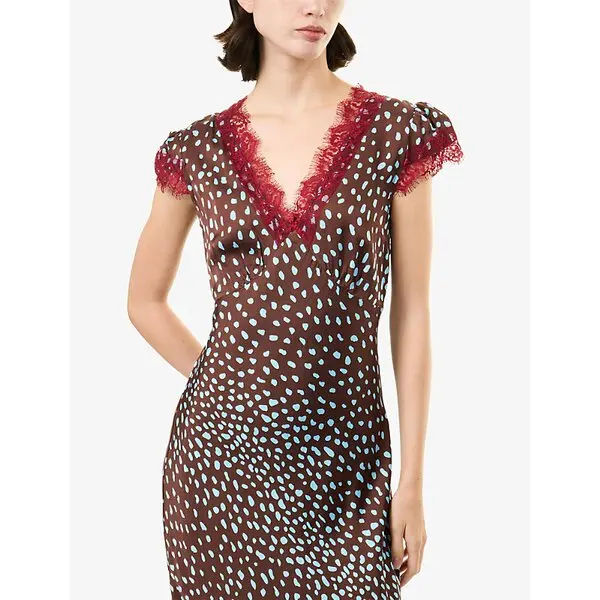 NEVER FULLY DRESSED Olivia Printed Satin Midi Dress