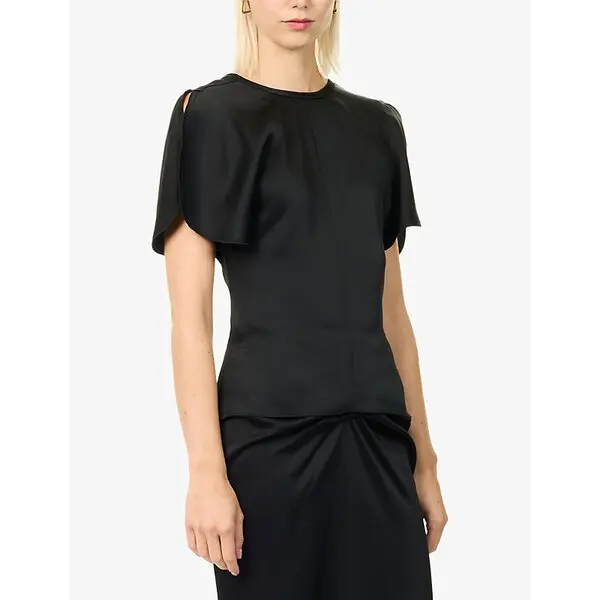 Victoria Beckham Bela Open Cap-sleeves Satin Top - Black