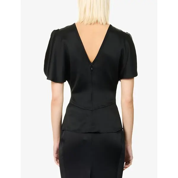 Victoria Beckham Bela Open Cap-sleeves Satin Top - Black