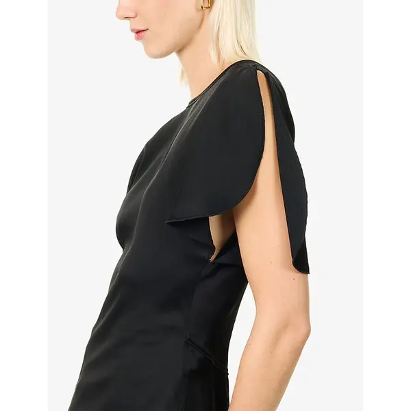 Victoria Beckham Bela Open Cap-sleeves Satin Top - Black