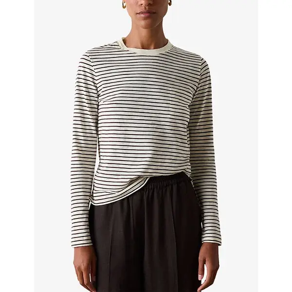 Whistles Striped Long-sleeve Cotton Top