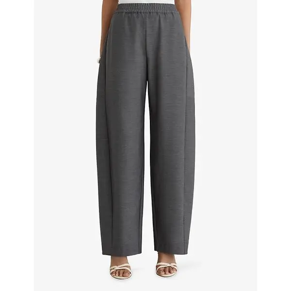 REISS Elle Barrel-leg Stretch-woven Trousers - Grey