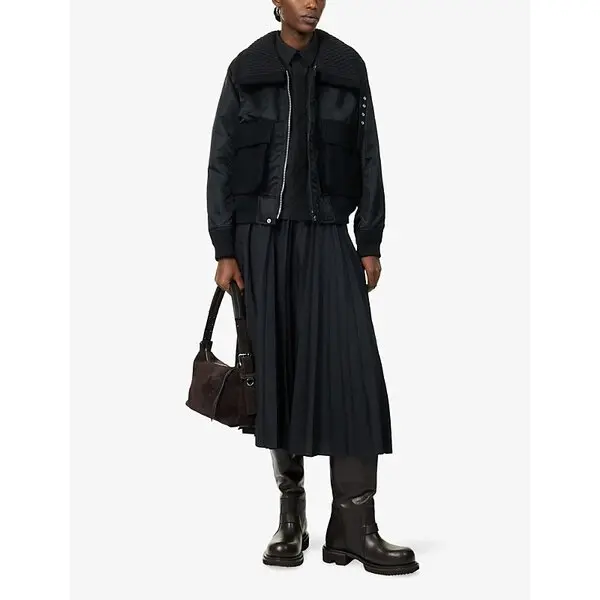 Sacai Patch-pocket Nylon And Wool Bomber Jacket