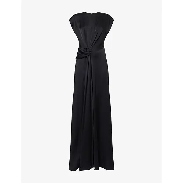 Victoria Beckham Aria Twist-detail Crepe-back Satin Gown - Black