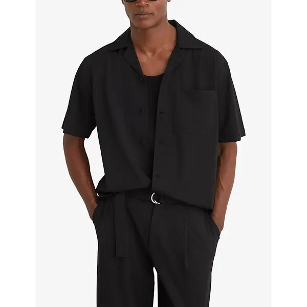 REISS Russo Cuban-collar Stretch-woven Shirt