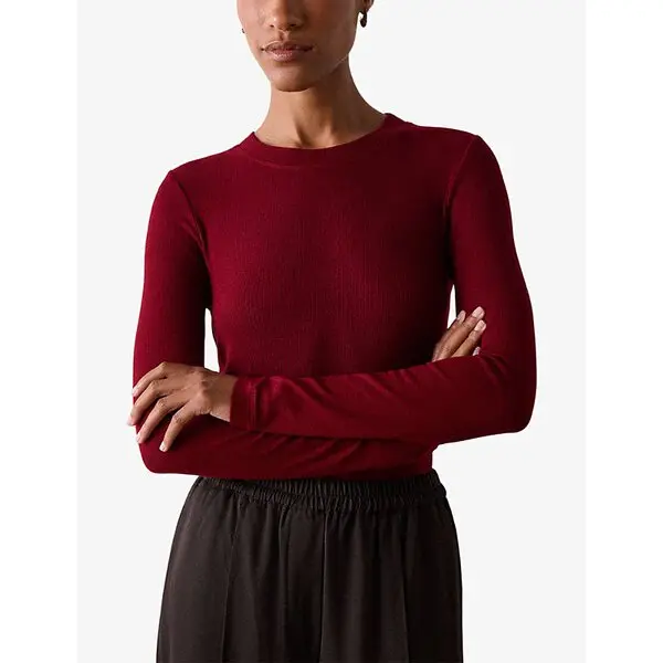 Whistles Essential Ribbed Crewneck Stretch-jersey Top - Red