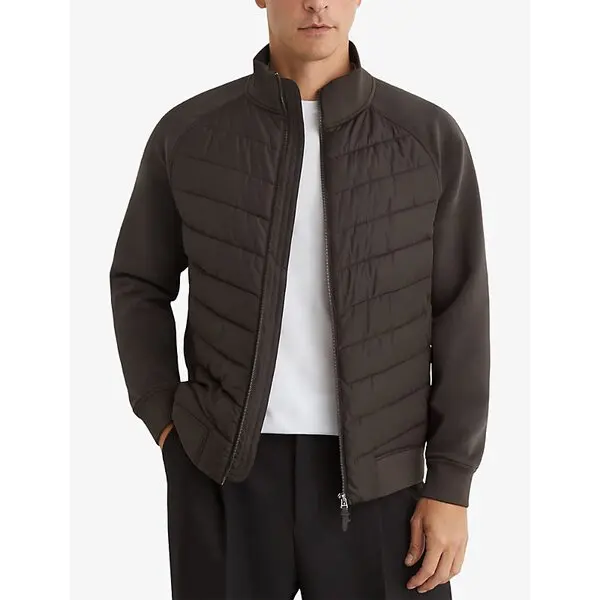 REISS Calvorn Hybrid Quilted-body Cotton-blend Jacket - Brown
