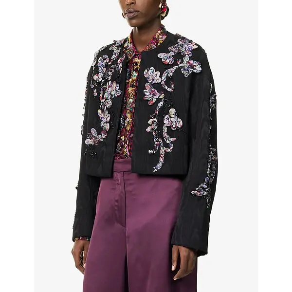 Dries Van Noten Bead-embellished Cropped Woven Jacket