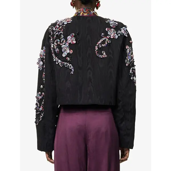 Dries Van Noten Bead-embellished Cropped Woven Jacket