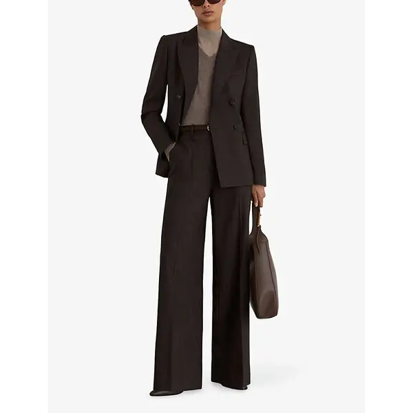 REISS Dawson Herringbone Double-breasted Stretch Wool-blend Blazer