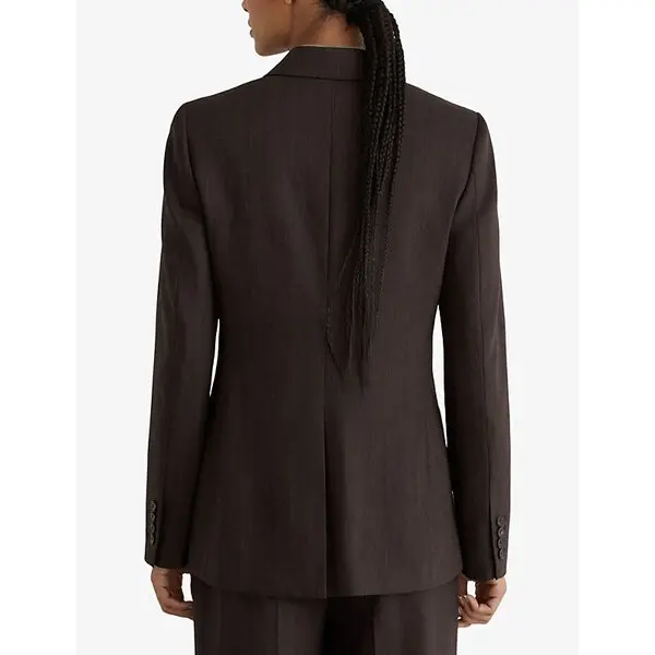 REISS Dawson Herringbone Double-breasted Stretch Wool-blend Blazer