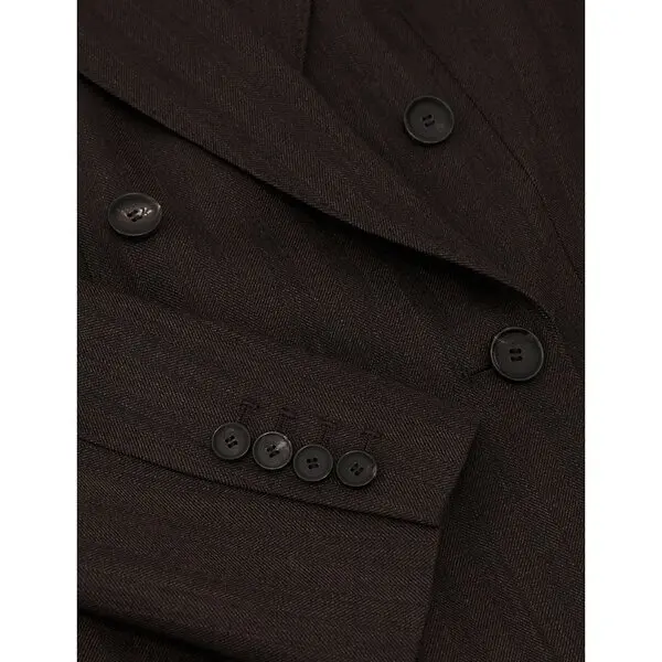 REISS Dawson Herringbone Double-breasted Stretch Wool-blend Blazer
