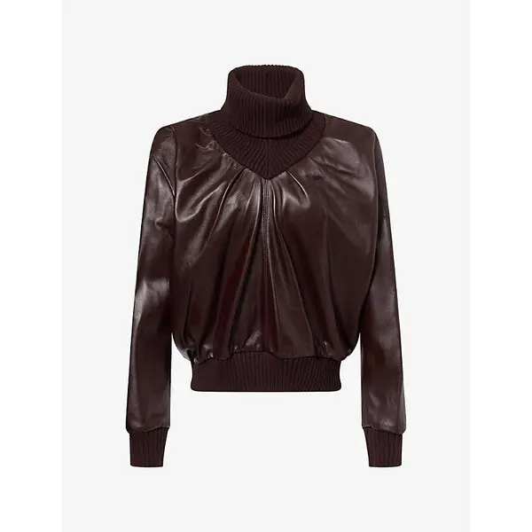 Victoria Beckham Roll-neck Long-sleeve Leather Top