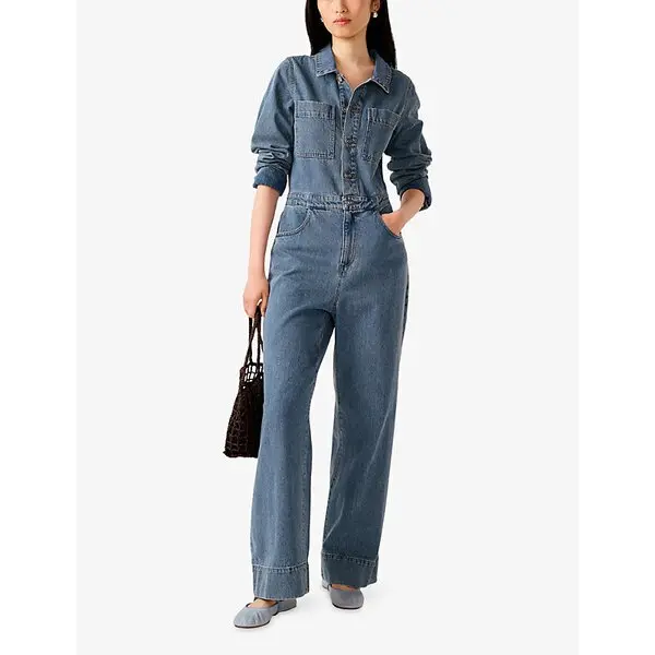 OMNES Diya Wide-leg Cotton Denim Jumpsuit