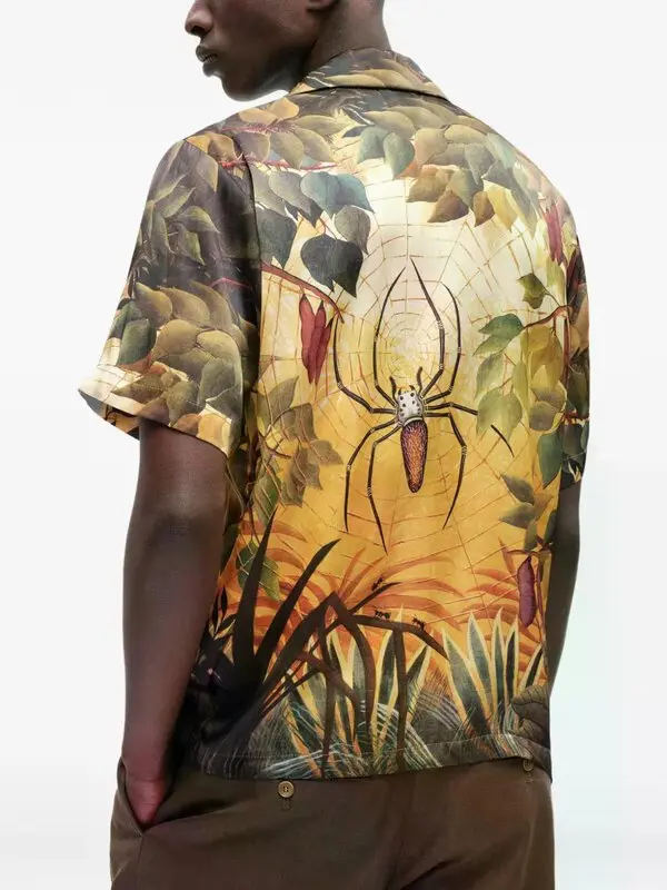 ENDLESS JOY Spiderweb Graphic-print Mulberry Silk Shirt