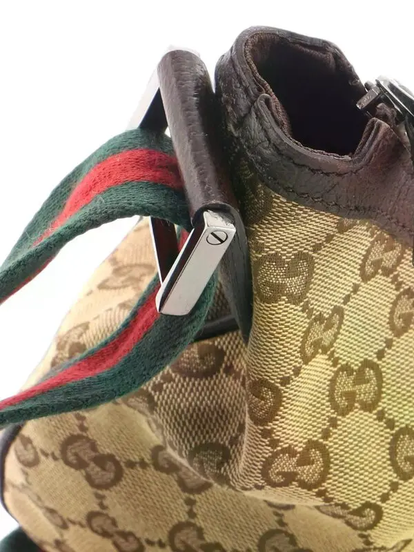Gucci Saddle Zip Messenger Bag Gg Canvas With Leather Medium Crossbody Bag