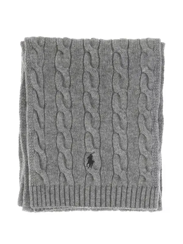 Polo Ralph Lauren Cable-knit Logo-embroidered Scarf - Grey