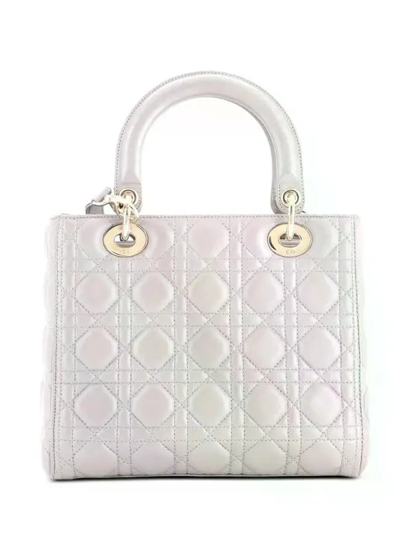 Dior Lady Bag Cannage Quilt Metallic Leather Medium Satchel - Grey