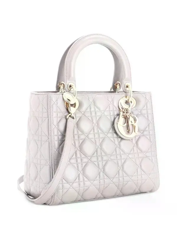 Dior Lady Bag Cannage Quilt Metallic Leather Medium Satchel - Grey