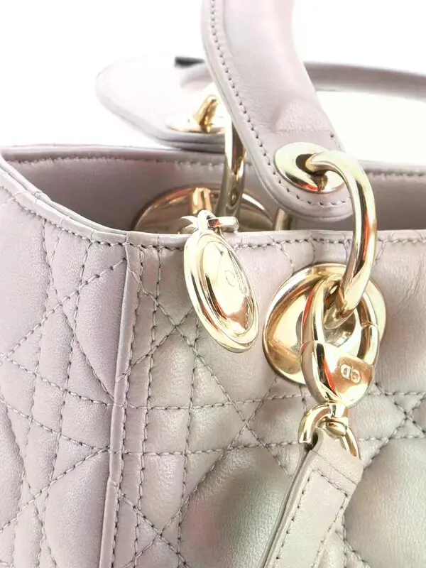Dior Lady Bag Cannage Quilt Metallic Leather Medium Satchel - Grey