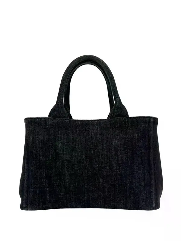 Prada 2013-2026 Small Denim Canapa Logo Tote Satchel - Black