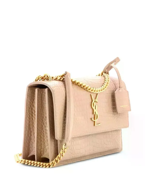 Saint Laurent Sunset Crocodile Embossed Leather Medium Crossbody Bag - Neutrals