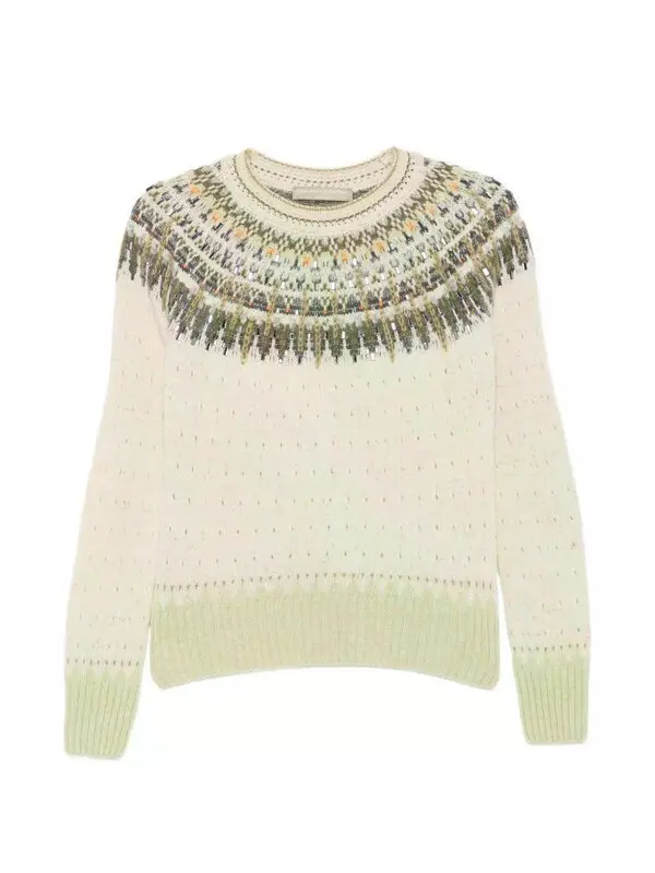 Ermanno Scervino Fair Isle Crystal-embellished Sweater - Neutrals