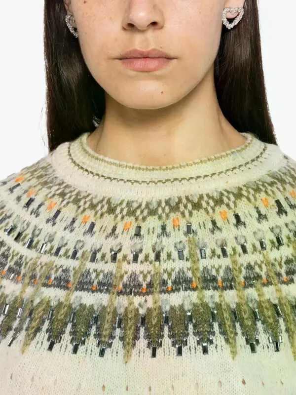 Ermanno Scervino Fair Isle Crystal-embellished Sweater