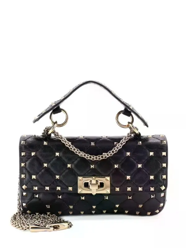 Valentino Garavani Rockstud Spike Flap Bag Quilted Leather Small Crossbody Bag - Black