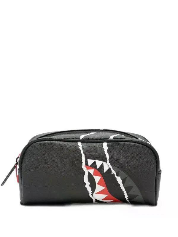 SPRAYGROUND Shark-print Checkered Wash Bag - Grey