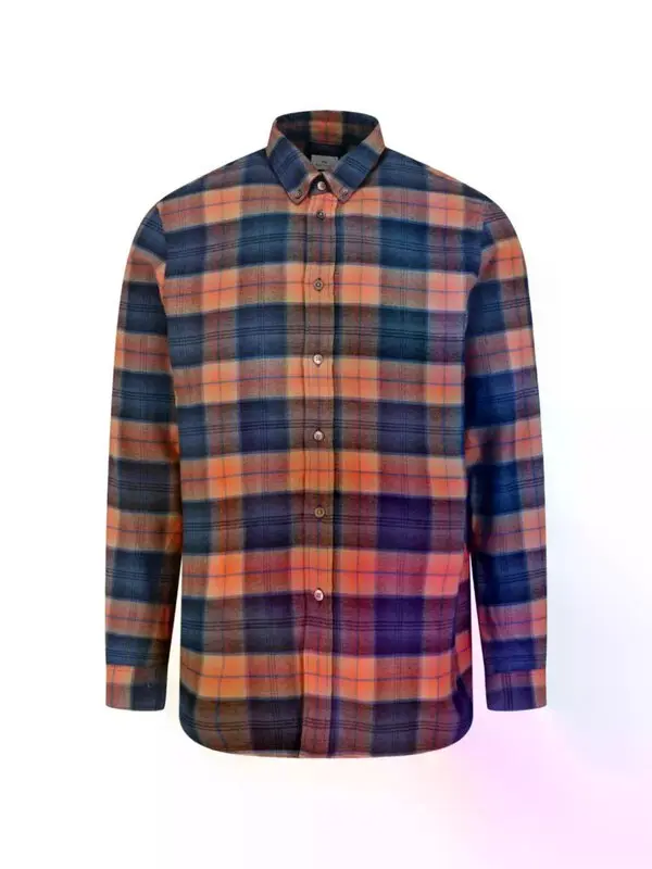 Paul Smith Orange And Check Cotton Shirt - Blue