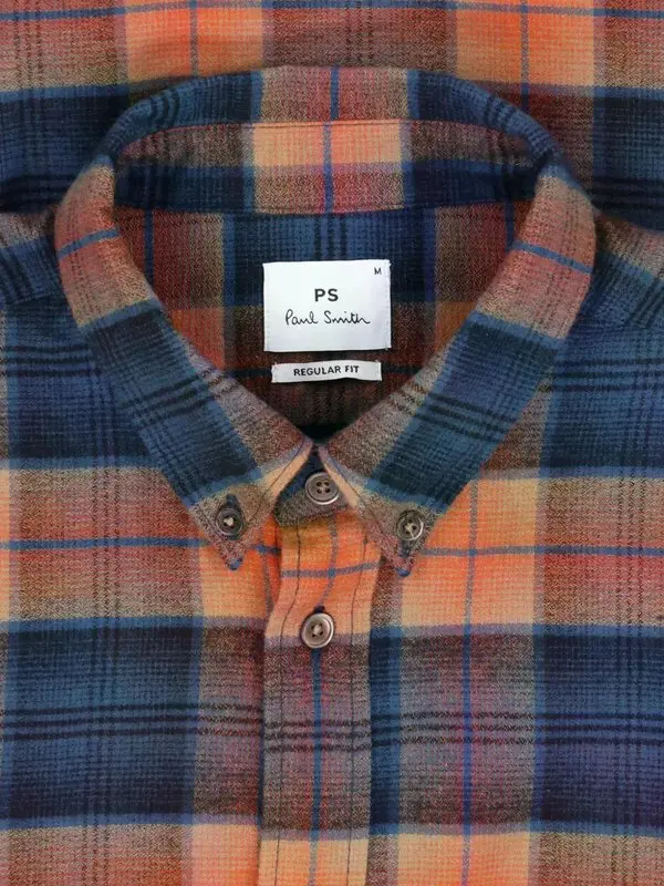 Paul Smith Orange And Check Cotton Shirt - Blue
