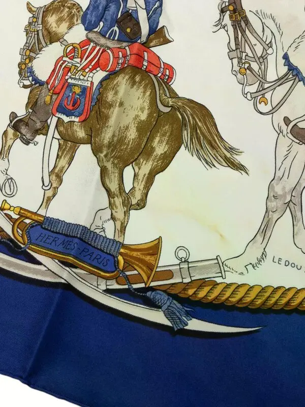 Hermès 20th Century Marine Et Cavalerie Silk Scarf Scarves - Blue