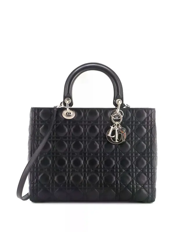 Dior Lady Bag Cannage Quilt Lambskin Large Tote Bag - Black