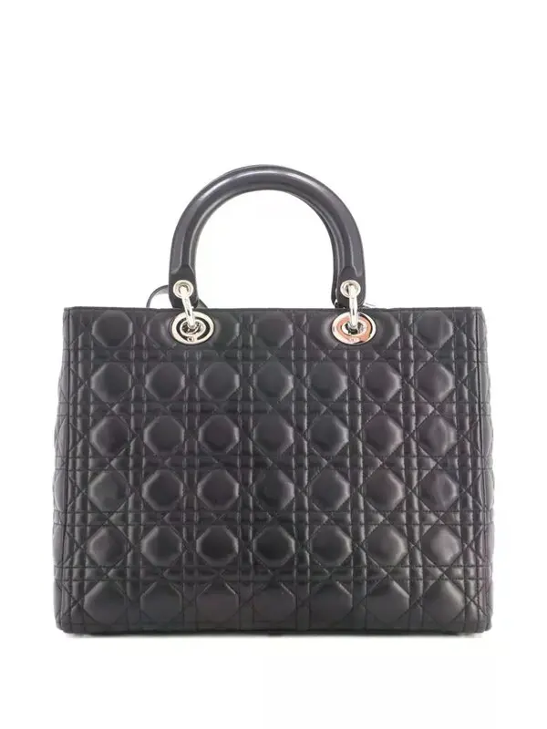 Dior Lady Bag Cannage Quilt Lambskin Large Tote Bag - Black