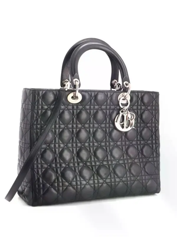 Dior Lady Bag Cannage Quilt Lambskin Large Tote Bag - Black